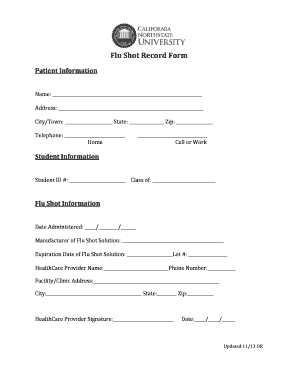 Fillable Online Flu Shot Record Form - pharmacycnsuedu Fax Email Print ...