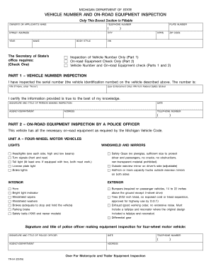 Fillable Online MICHIGAN DEPARTMENT OF STATE VEHICLE NUMBER AND ON-ROAD ...