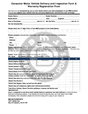 Fillable Online Consumer Motor Vehicle Delivery and Inspection Form Fax ...