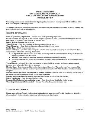 Fillable Online squaremeals INSTRUCTIONS FOR DAY CARE HOME FOOD PROGRAM ...