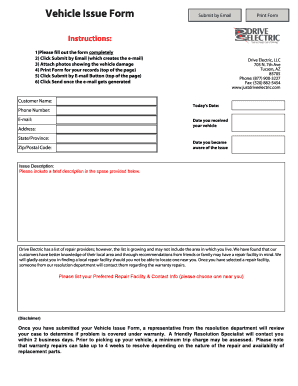 Fillable Online Vehicle Issue bFormb - Just Drive Electric Fax Email ...