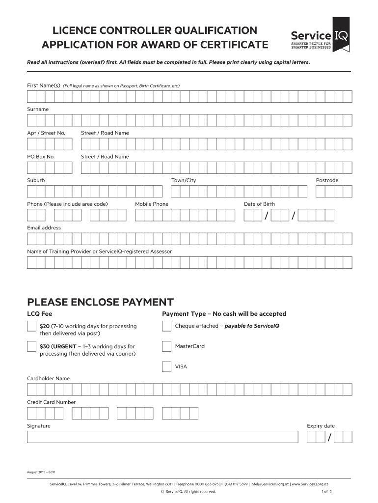 Fillable Online The LCQ bApplicationb For Award Of bCertificateb form - ServiceIQ Fax Email ...