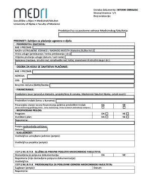 Fillable Online medri uniri PREDMET Zahtjev za plaanje ugovora o djelu PODNOSITELJ ZAHTJEVA Fax ...