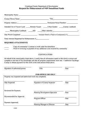 Fillable Online NSP Demolition Request for Payment - Cuyahoga County ...