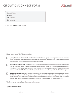 Fillable Online Circuit Disconnect Form - Arizona Fax Email Print ...