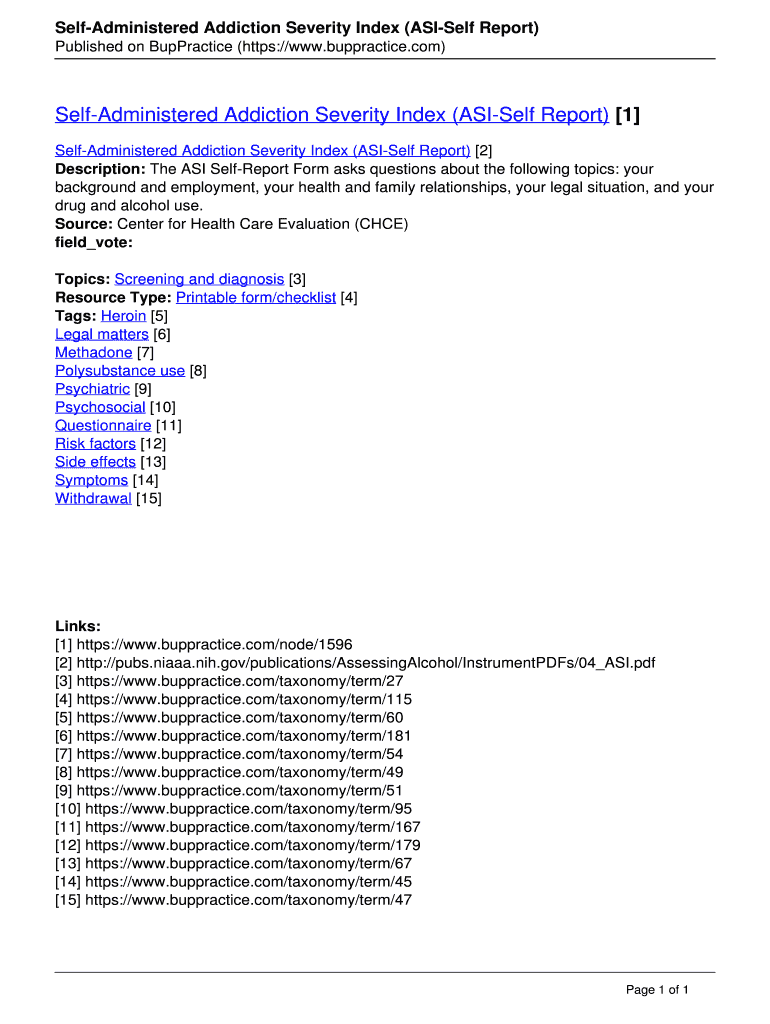 Fillable Online Self-Administered Addiction Severity Index (ASI-Self ...