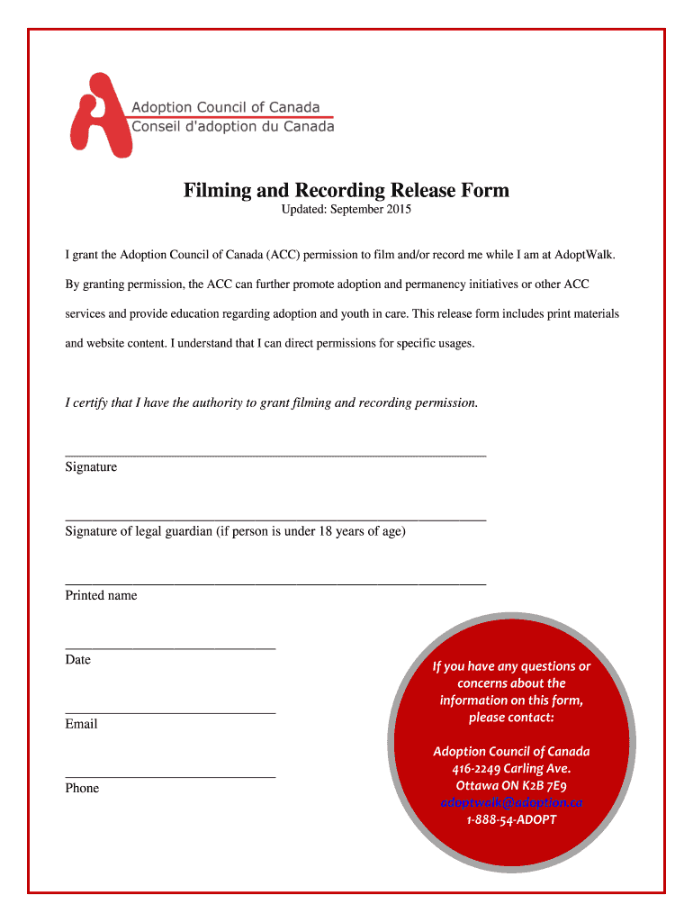 Filming And Recording Release Form - Badoptioncab - Fill and Sign ...