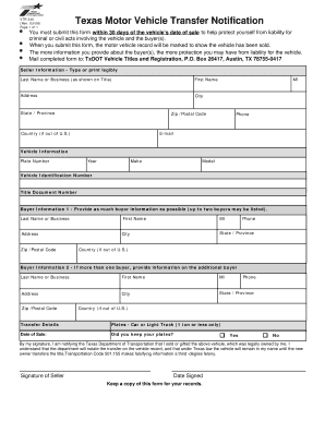 Fillable Online Rev 0308 Texas Motor bVehicle Transfer Notificationb ...