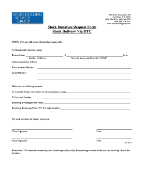 Fillable Online Wwwshareholdersgroupcom Stock Donation Request Form Fax ...