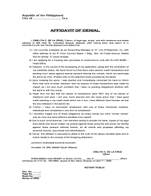 Fillable Online AFFIDAVIT OF DENIAL - Rayomar Fax Email Print - pdfFiller