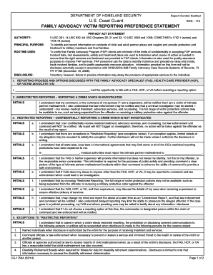 Fillable Online uscg CG1754PDF Family Advocacy Victim Reporting ...