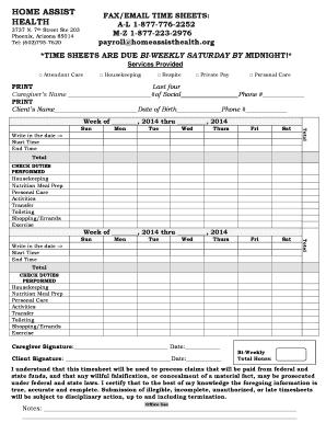 Fillable Online homeassisthealth HOME ASSIST FAXEMAIL TIME SHEETS ...