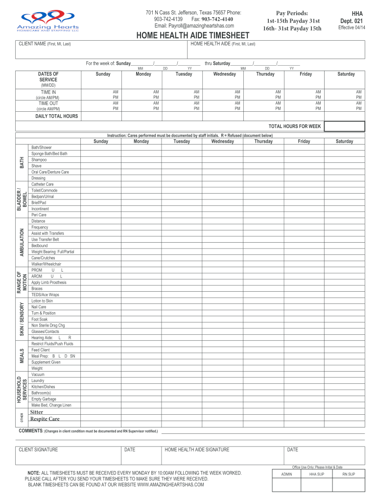 AHHAS Home Health Aide Timesheet 2014-2021 - Fill and Sign Printable ...