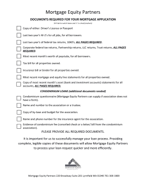 Fillable Online Mortgage Application Checklist - Mortgage Equity Partners Fax Email Print ...