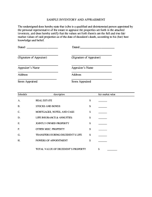 Fillable Online SAMPLE INVENTORY AND APPRAISMENT - Boyar Kuntz Fax ...