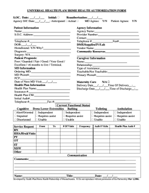 Fillable Online UNIVERSAL HEALTH PLAN HOME HEALTH AUTHORIZATION FORM ...