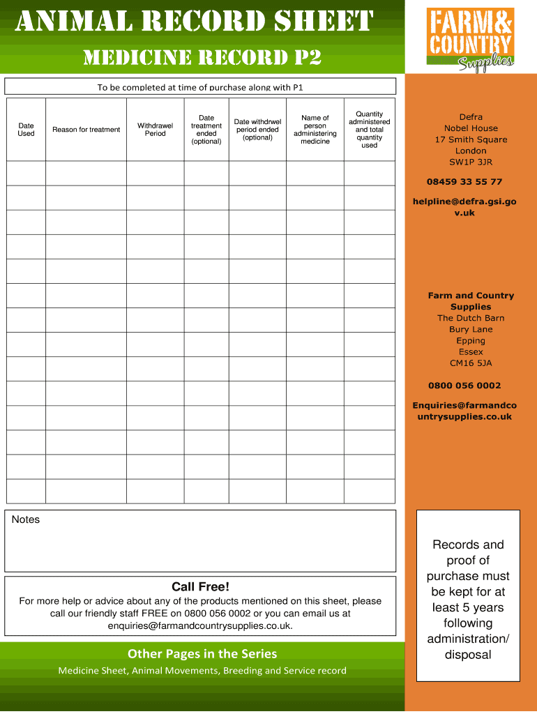 Fillable Online animal remedies record Fax Email Print - pdfFiller