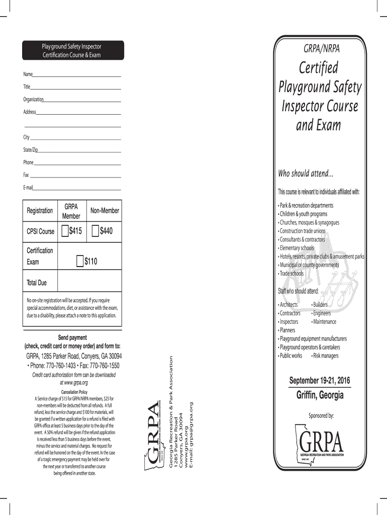 Fillable Online NRPA Certified Playground Safety Inspector - grpaorg ...