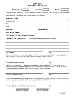 Fillable Online delhi Procurement Travel Card Form Fax Email Print ...