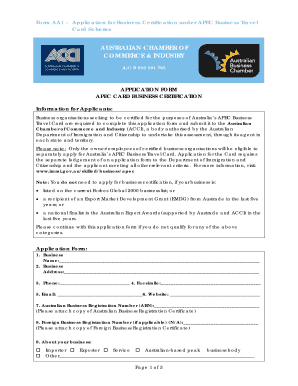 Fillable Online Form AA1 Application for Business Certification under ...