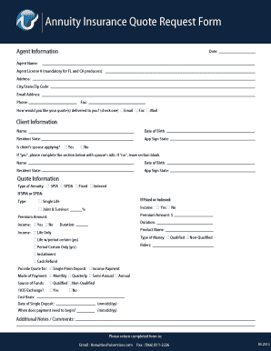 Fillable Online Annuity Insurance Quote Request Form Fax Email Print ...