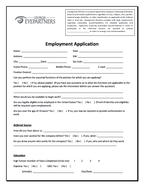 Fillable Online Employment Application - Georgia Eye Partners Fax Email ...