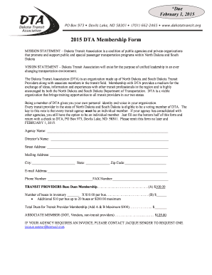 Fillable Online dakotatransit DTA Membership Form - Dakota Transit ...
