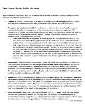 Fillable Online Depo Provera Injection: Student information Fax Email ...