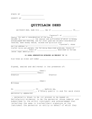 Fillable Online QUITCLAIM DEED - Printable Real Estate Forms Fax Email Print - pdfFiller