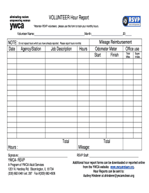 Fillable Online VOLUNTEER Hour Report - ywcamcleanorg Fax Email Print ...