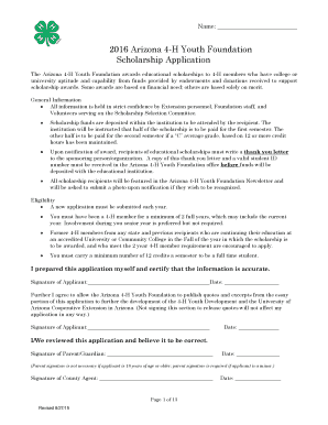 Fillable Online cals arizona 2016 bArizonab 4-H Youth Foundation bCover ...