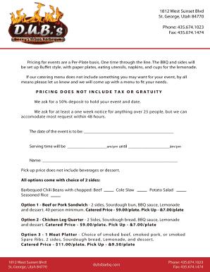 Fillable Online To download and print the PDF file of the catering form ...