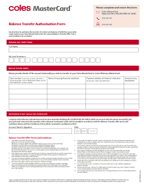 Fillable Online Balance Transfer Authorisation Form 1300 369 905 Fax ...