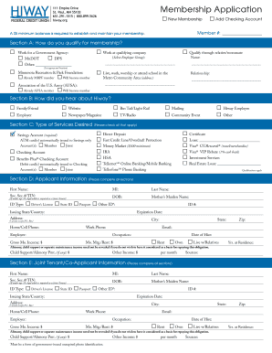 Fillable Online Membership Application - Hiway Federal Credit Union Fax Email Print - pdfFiller