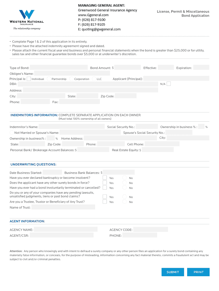Fillable Online Western National Insurance Group Lic M B Phoenix AZ ...