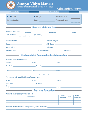 Fillable Online avm edu Admission Form 2012-13A4Blu - avm edu Fax Email Print - pdfFiller