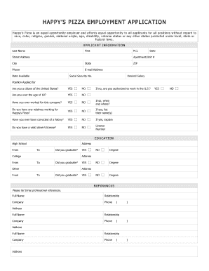 Fillable Online HAPPYS PIZZA EMPLOYMENT APPLICATION Fax Email Print ...