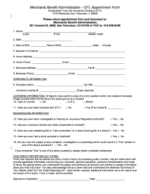 Fillable Online Merchants Benefit Administration GTL Appointment Form ...