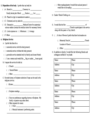 Fillable Online unitedchurch 5 Disposition of the body D - United ...