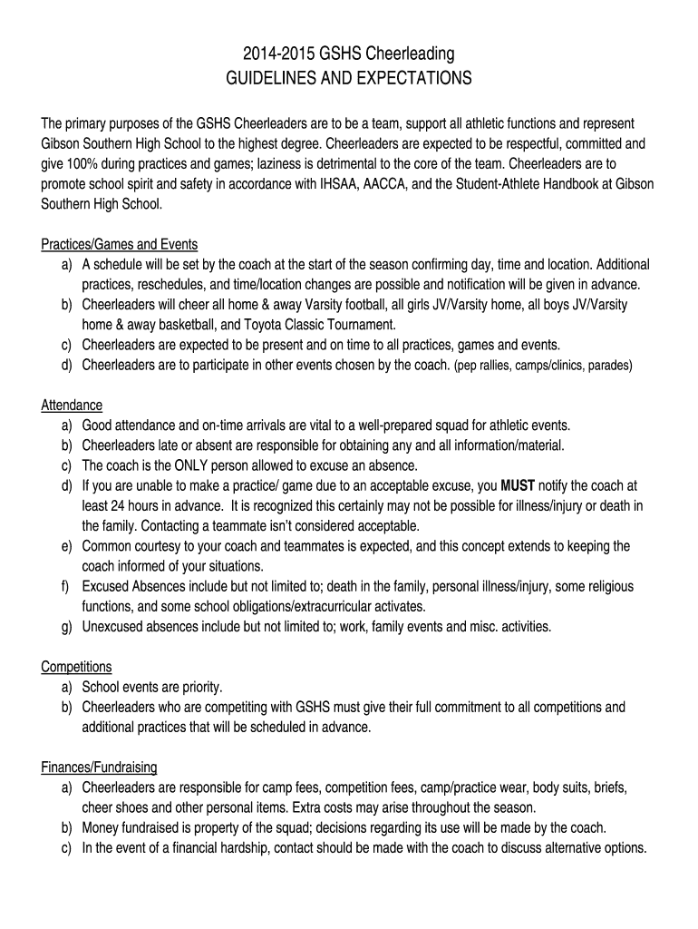 Fillable Online sgibson k12 in 2014-2015 GSHS Cheerleading GUIDELINES ...