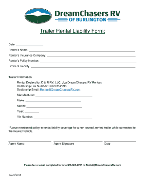 Fillable Online Trailer Rental Liability bFormb - Dreamchasers RV Fax ...
