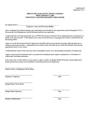 Fillable Online financialservices departments pwcs EMPLOYEE ACKNOWLEDGEMENT DISCLOSURE Fax Email ...