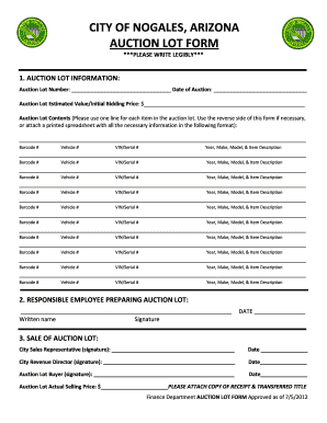 Fillable Online CITY OF NOGALES ARIZONA AUCTION LOT FORM Fax Email ...