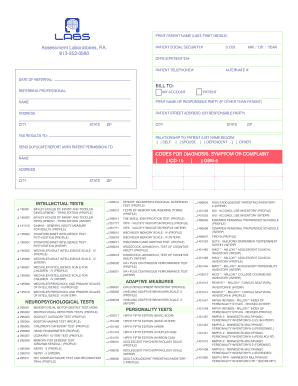 Fillable Online Asem n tL ab ori P PATIENT SOCIAL SECURITY DOB MM DD ...