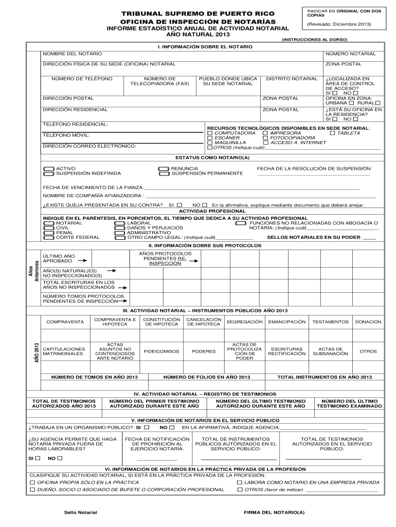 Informe Estadístico Anual de Actividad Notarial Puerto Rico 2013 | DocHub
