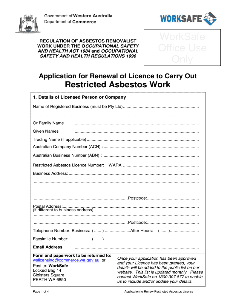 Fillable Online commerce wa gov Application for renewsal of licence to ...