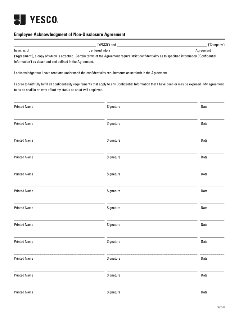 Fillable Online Employee Acknowledgment of Non-Disclosure Agreement Fax ...