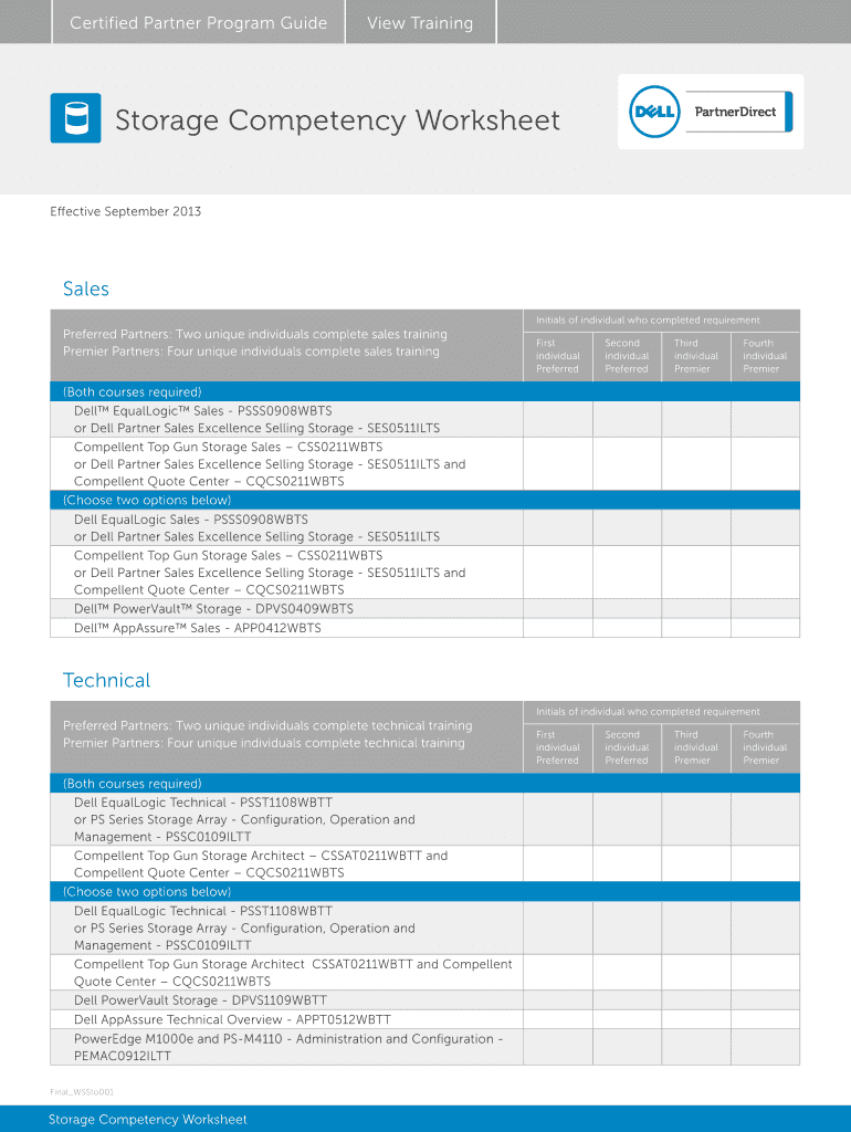 Fillable Online Storage Competency Worksheet - Dell PartnerDirect Fax Email Print - pdfFiller