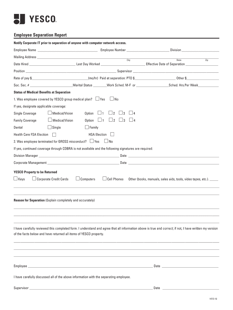 Fillable Online Employee Separation Report - Young Electric Sign ...