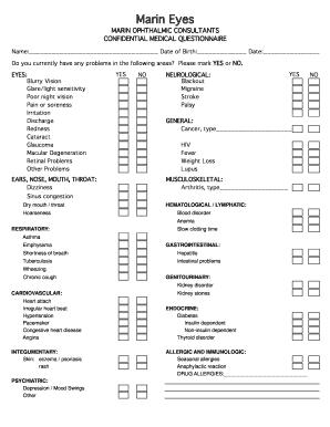 Fillable Online Medical Questionnaire - ROS 8-25-09xls Fax Email Print ...